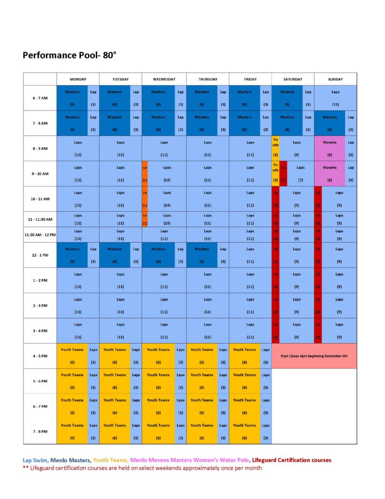 Pool Schedule - Menlo Swim & Sport